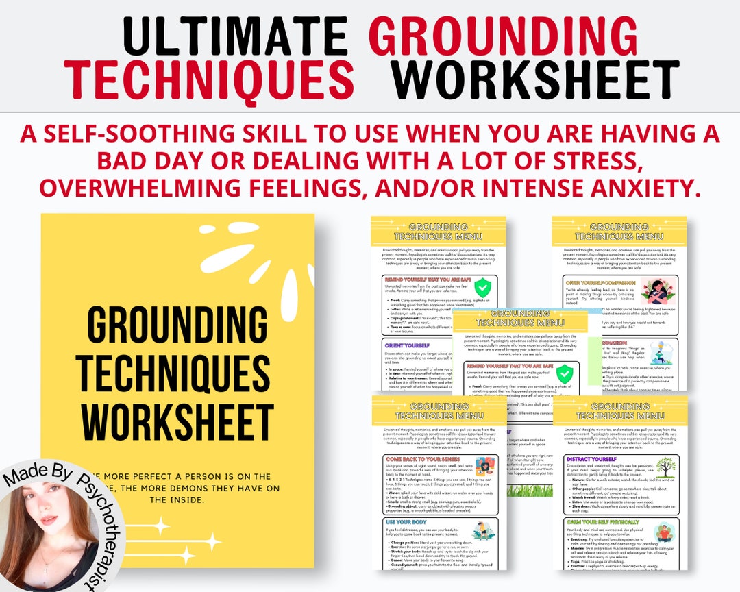Grounding Technique Exercise Worksheet, Therapy Workbook, Therapy ...