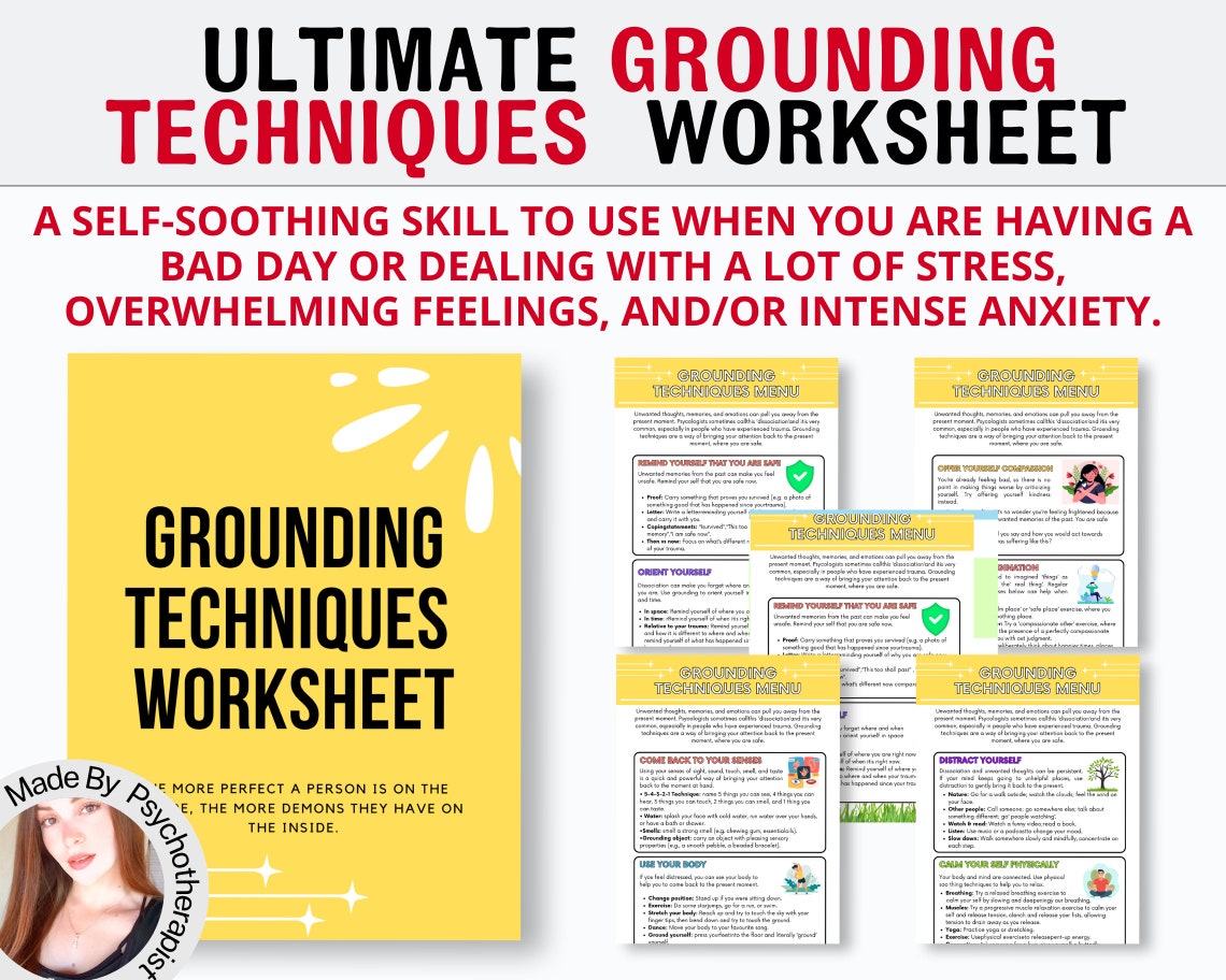 Grounding Technique Exercise Worksheet, Therapy Workbook, Therapy ...
