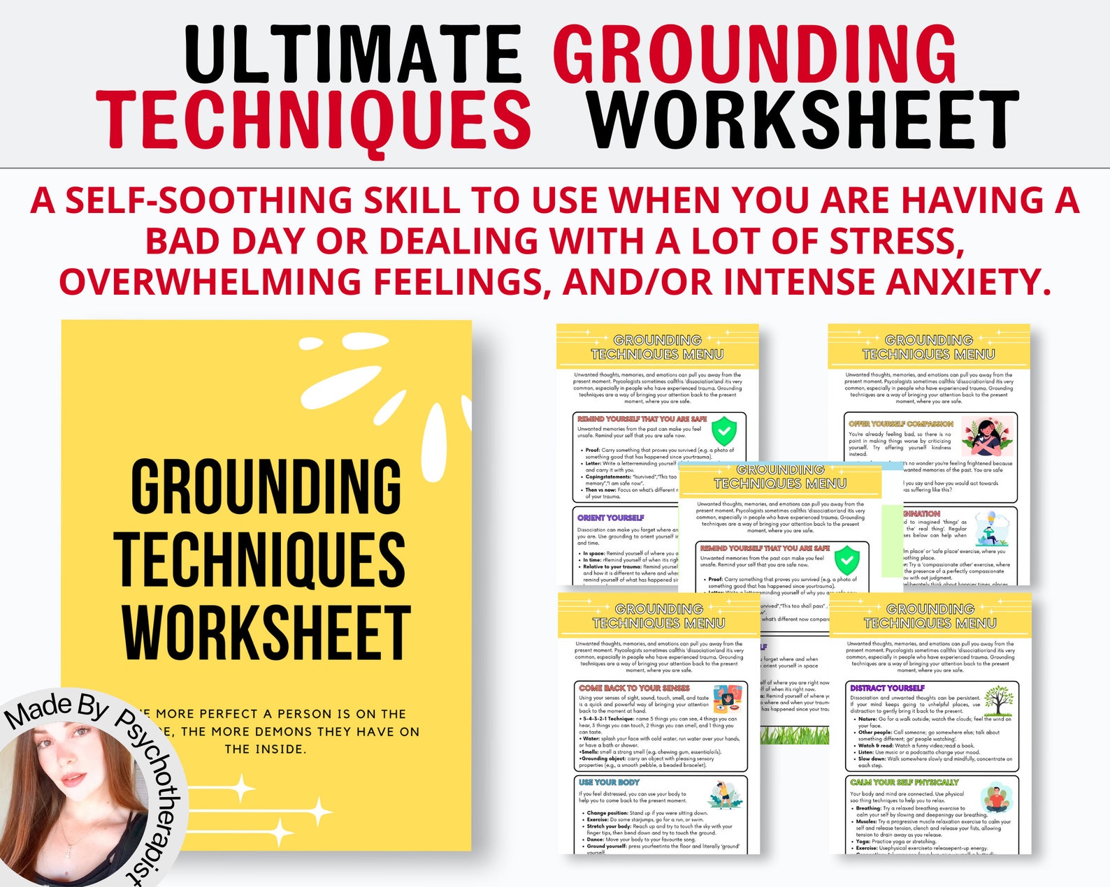 Grounding Technique Exercise Worksheet, Therapy Workbook, Therapy ...