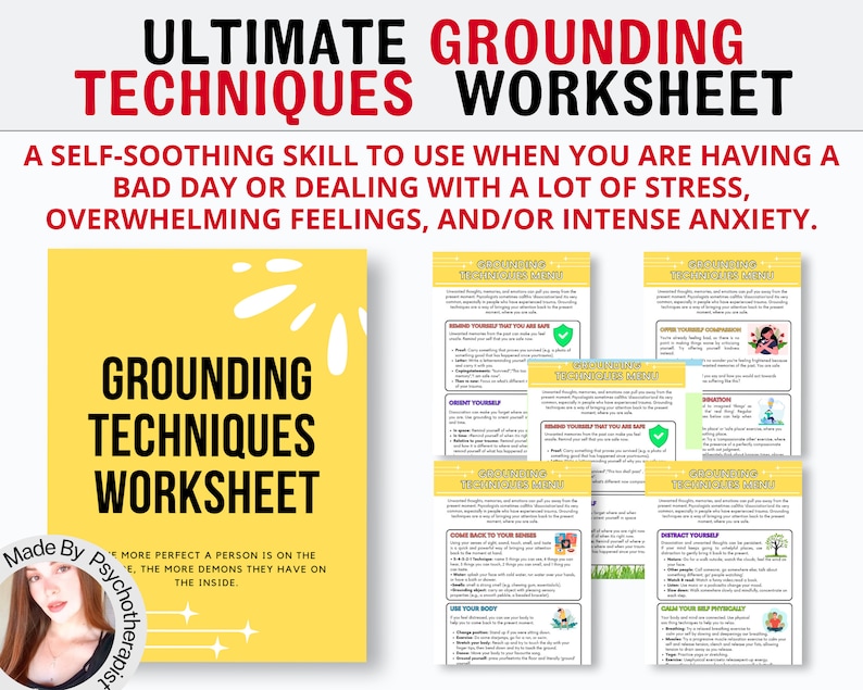 Grounding Technique Exercise Worksheet, Therapy Workbook, Therapy ...