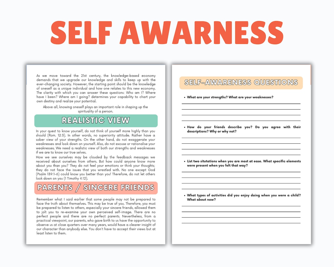 Understanding Self Awareness Workbook, Self Forgiveness Worksheet ...