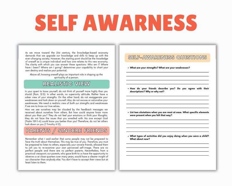 Understanding Self Awareness Workbook, Self Forgiveness Worksheet ...