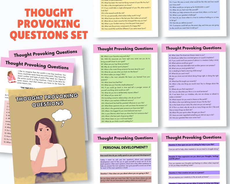 Thought Provoking Questions Set, Therapy Interventions Therapy Cheat ...