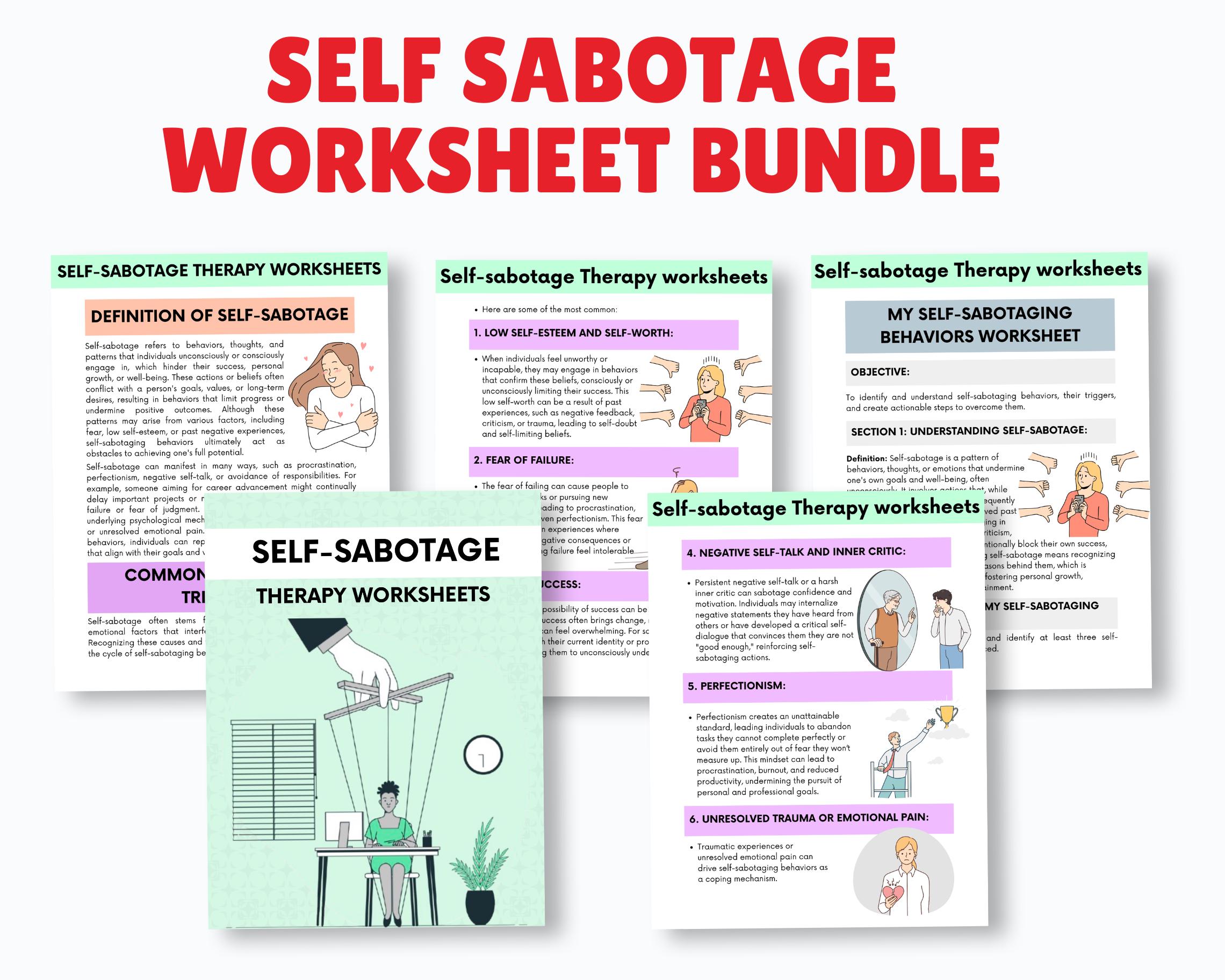 Self Sabotage Worksheets and Printable Psychoeducation Tools ...