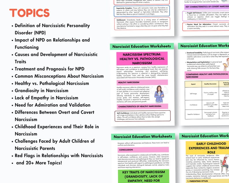 Narcissist Education Worksheets for Understanding Narcissism and ...