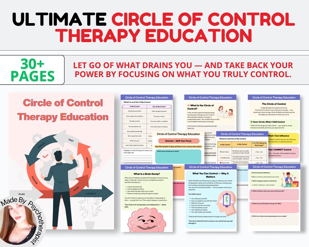 Circle of Control Therapy Education Worksheets for Managing Worry ...