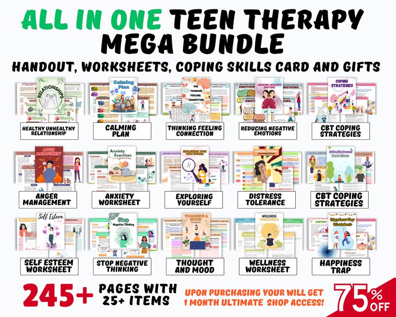 Teen Therapy Mega Worksheet Bundle, Therapy Workbook, Therapist Journal ...