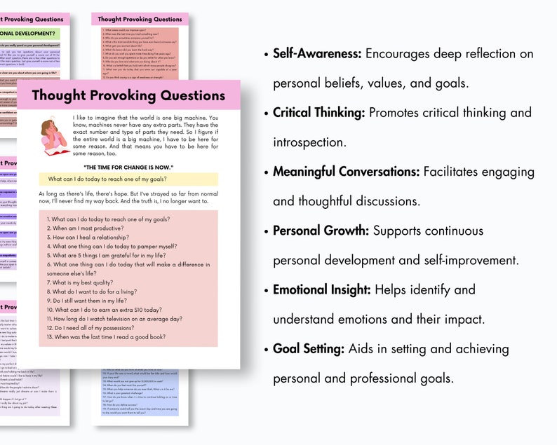 Thought Provoking Questions Set, Therapy Interventions Therapy Cheat ...