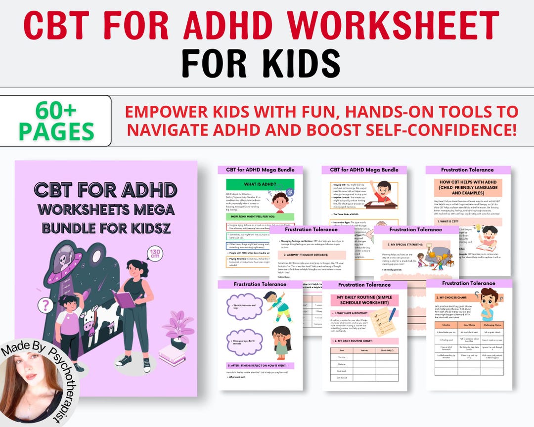 CBT for ADHD Worksheets Mega Bundle, ADHD Workbook Kids, Neurodivergent ...