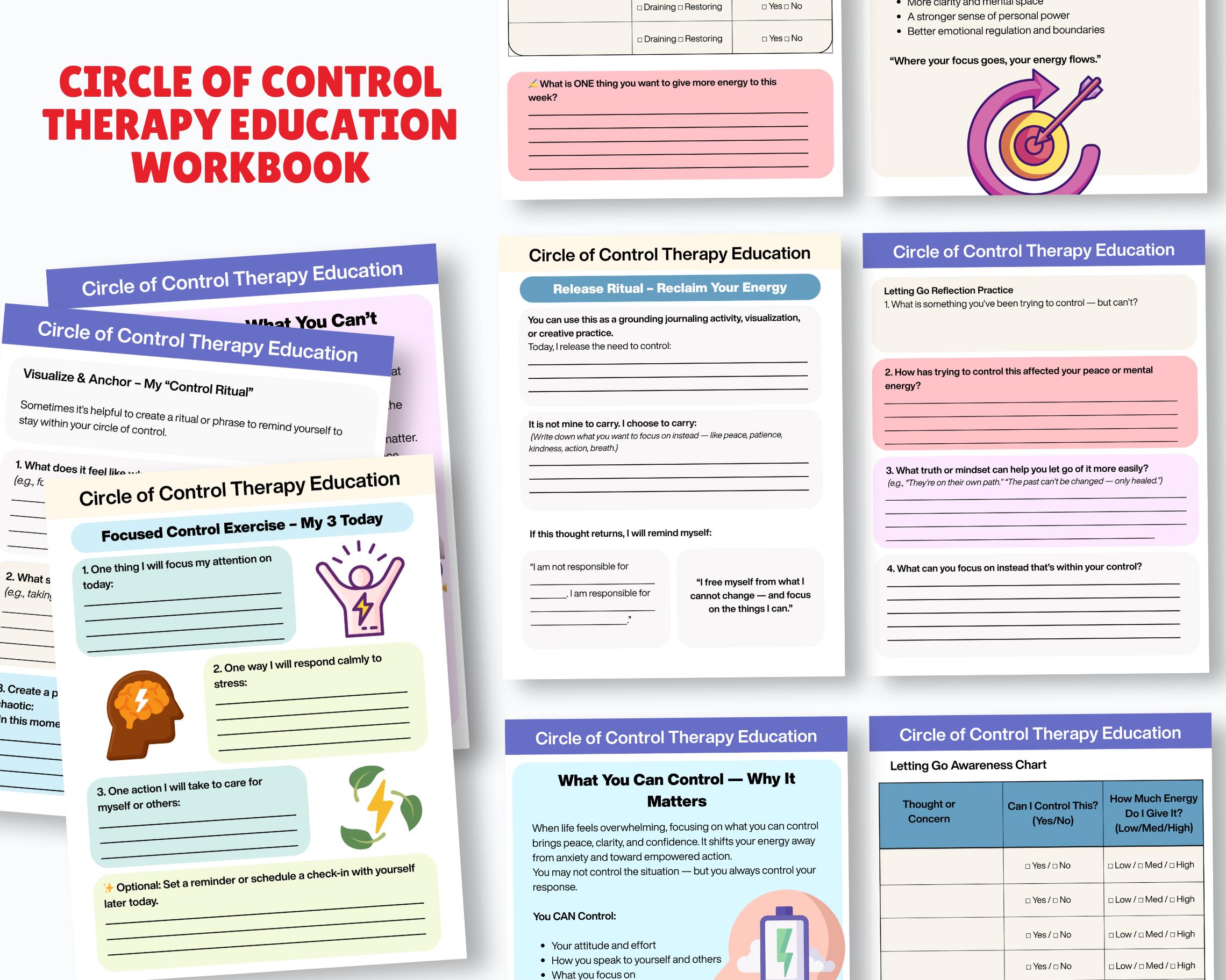 Circle of Control Therapy Education Worksheets for Managing Worry ...