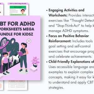 CBT for ADHD Worksheets Mega Bundle, ADHD Workbook Kids, Neurodivergent ...