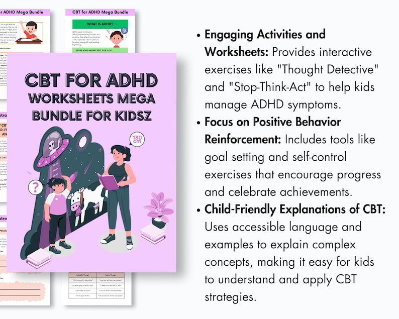 CBT for ADHD Worksheets Mega Bundle, ADHD Workbook Kids, Neurodivergent ...