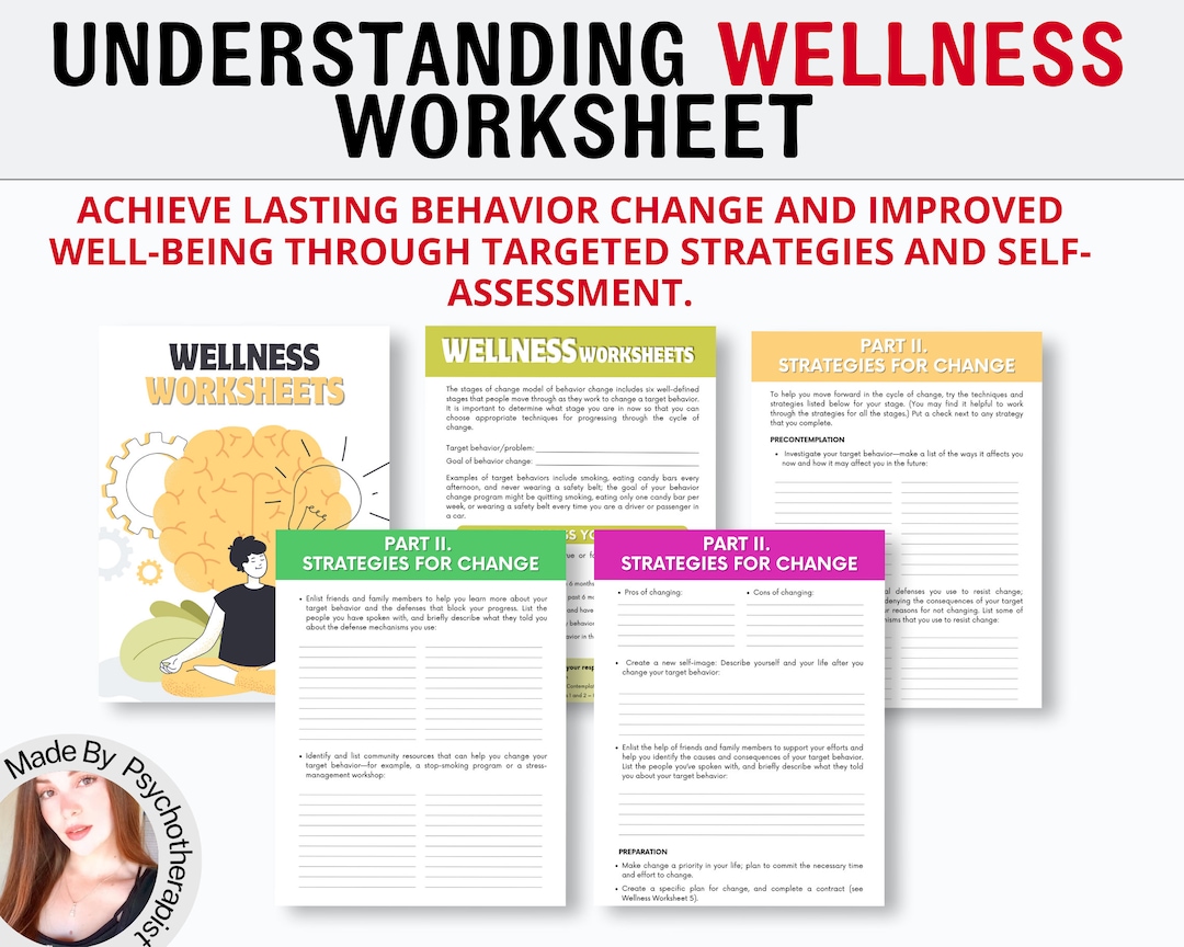 Wellness Worksheets, Wellness Workbook, Mental Health Worksheet ...