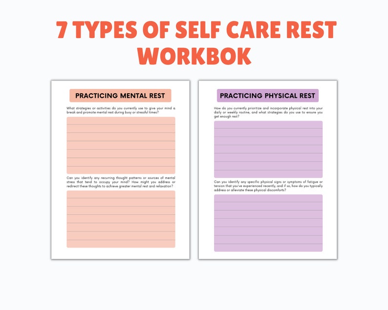7 Types of Rest Self-care Workbook for Mental Health and Wellbeing ...