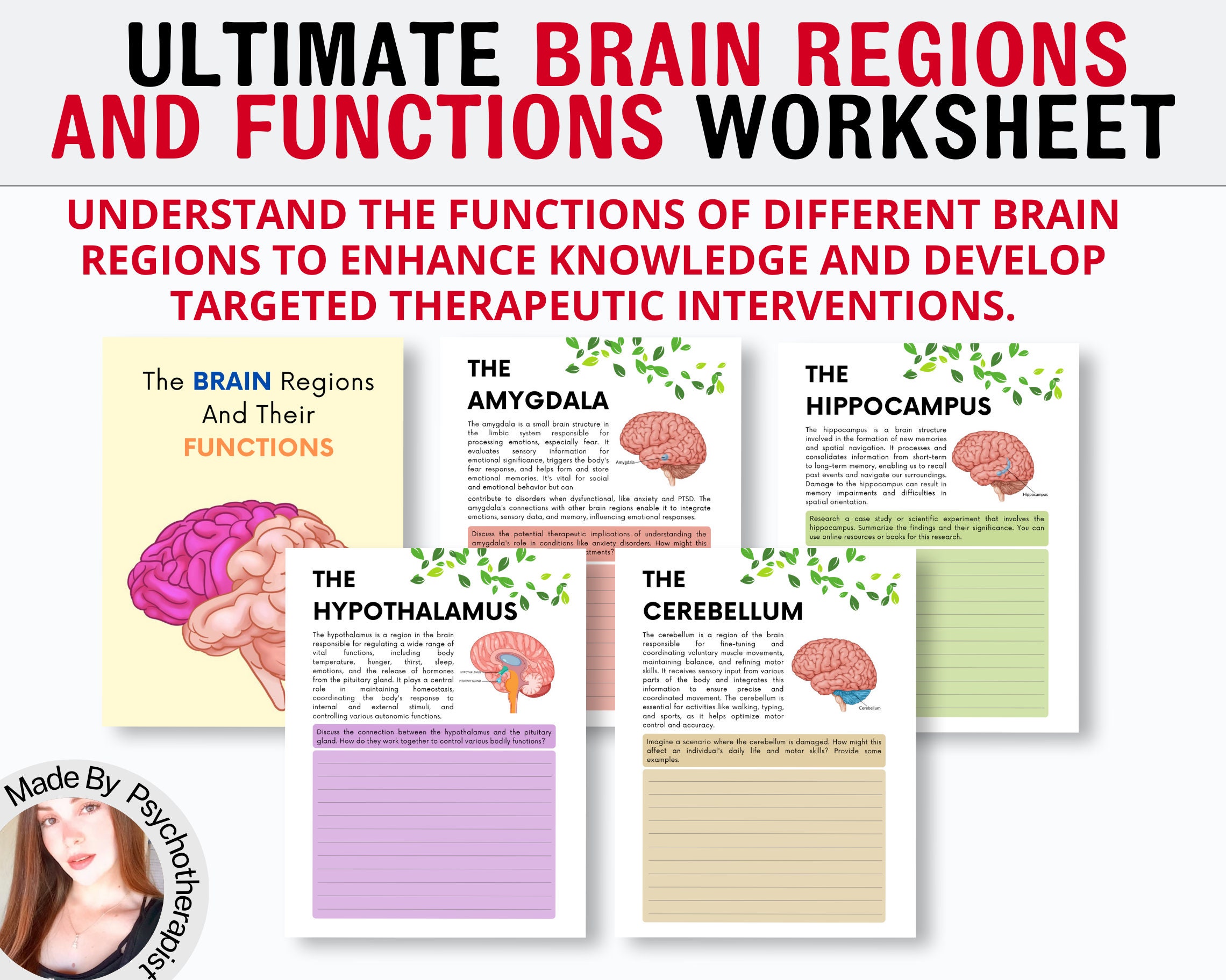 The Brain Regions and Their Function Neuroscience Psychoeducation Tool ...