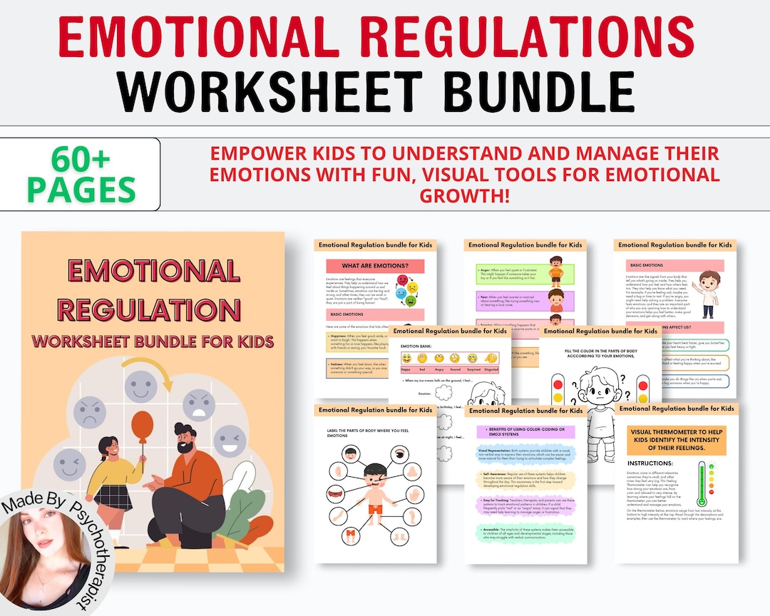 Emotional Regulation Worksheet Bundle for Kids Therapy Digital Download ...