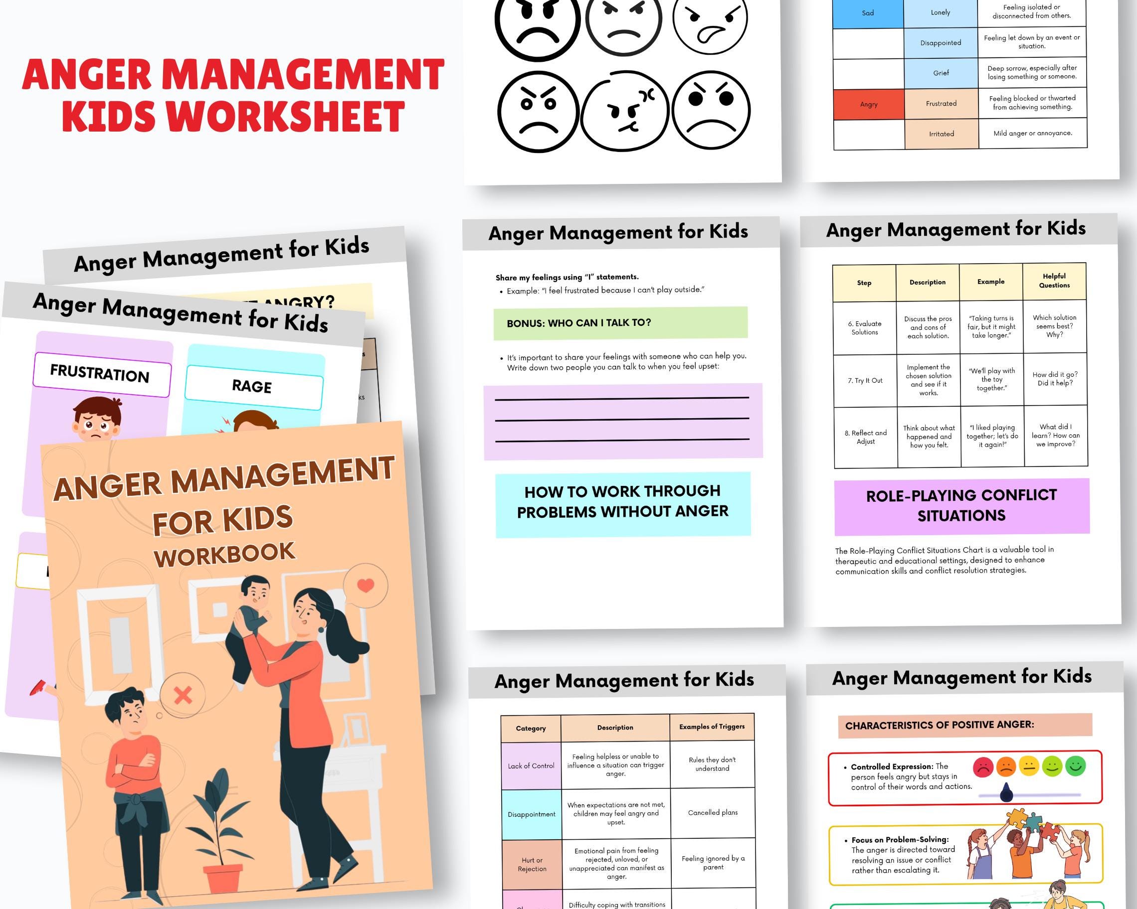 Anger Management Kids Techniques Worksheets, Anger Cycle Workbook ...