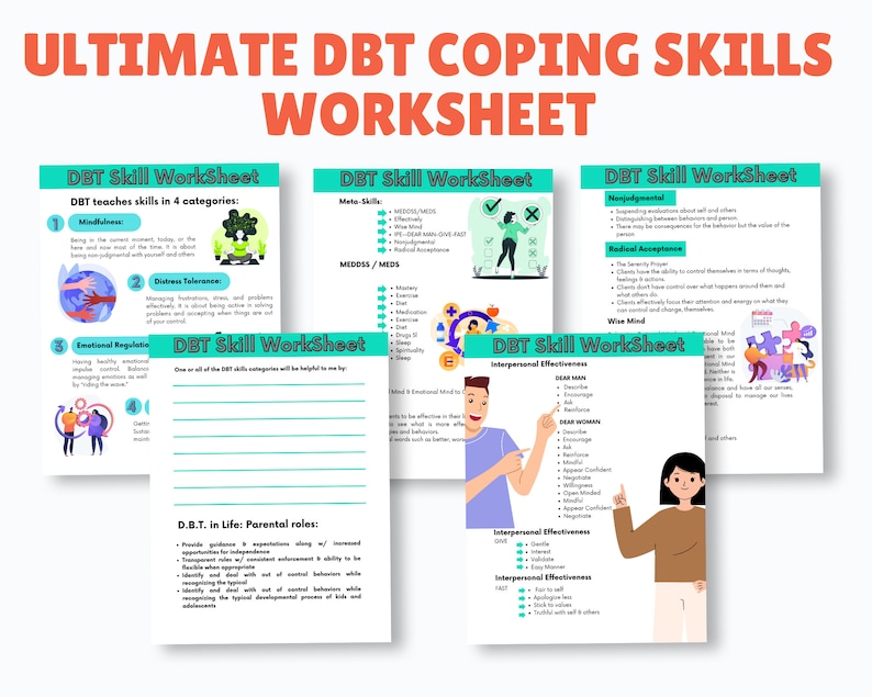 DBT Bundle Coping Skills Printable Poster Handout Cheat Sheet ...