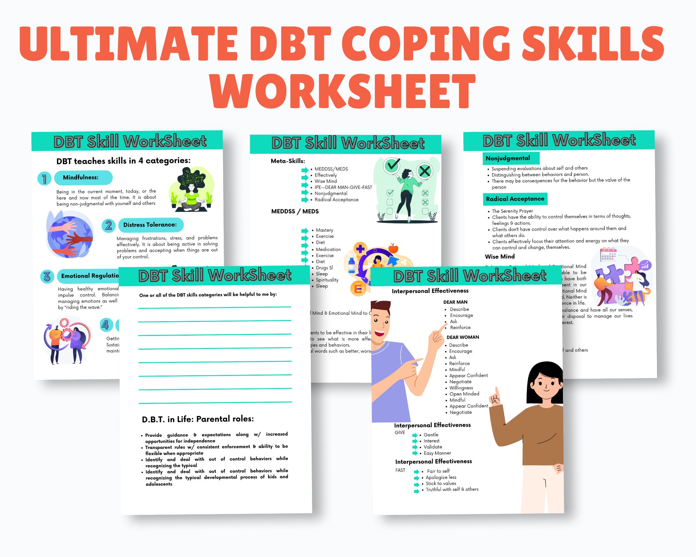 DBT Bundle Coping Skills Printable Poster Handout Cheat Sheet ...