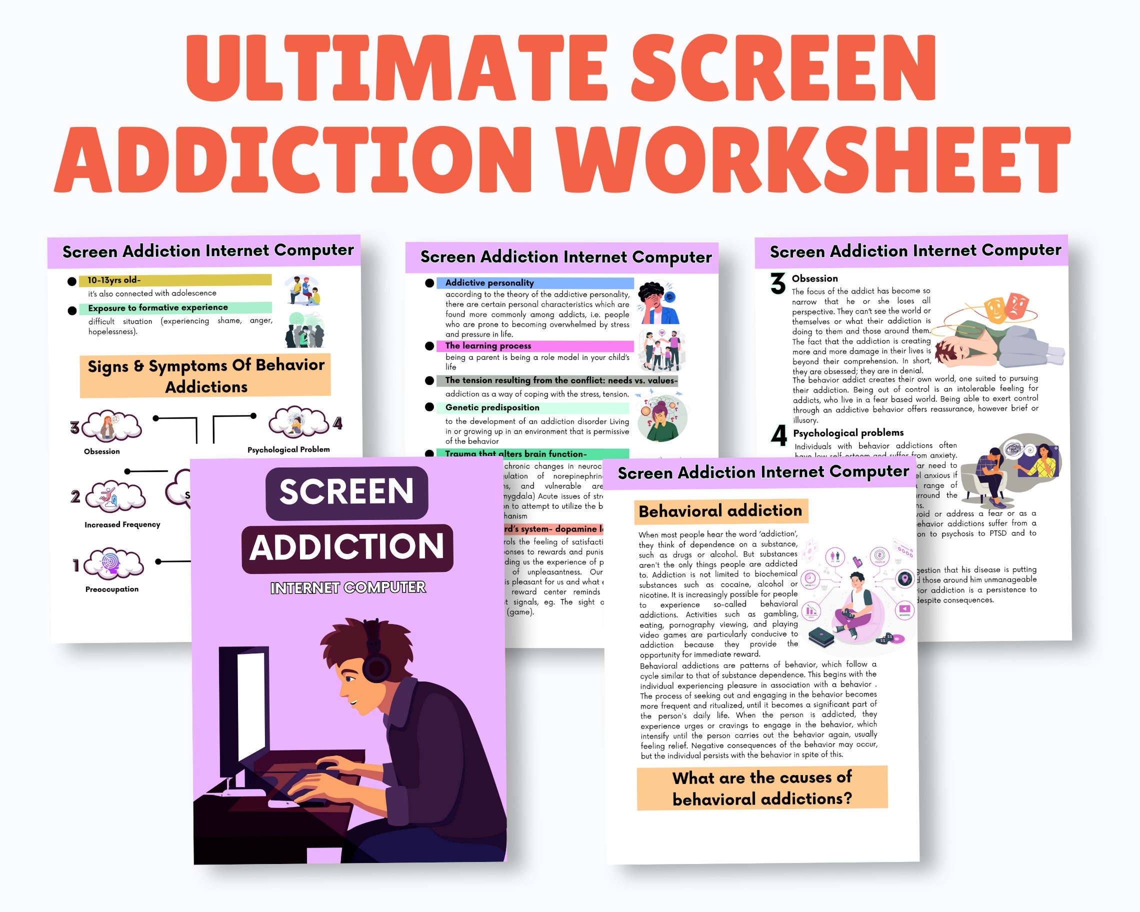 Screen Time Addiction Worksheets, Kids Therapy, Child Therapist ...