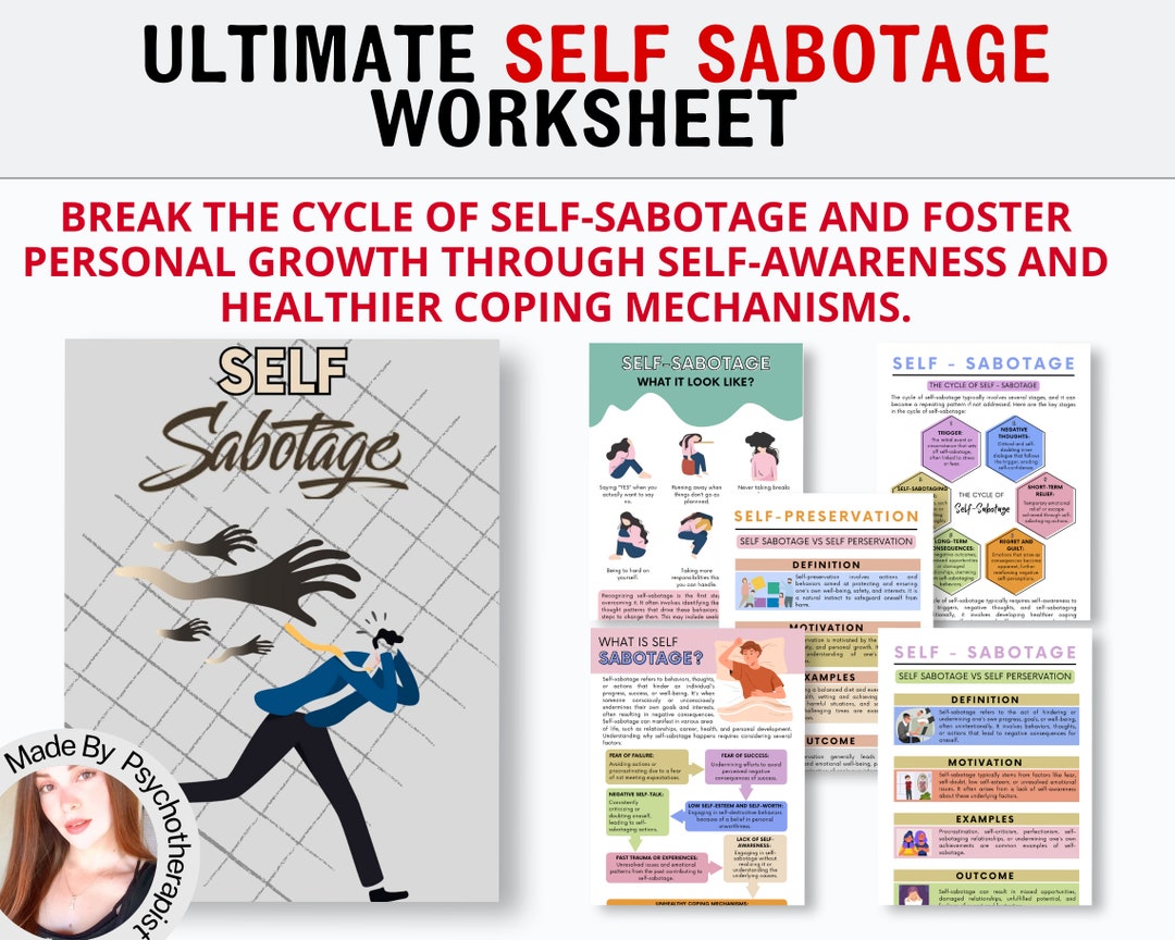 Self Sabotage Worksheets and Printable Psychoeducation Tools ...