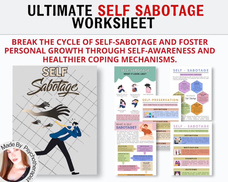 Self Sabotage Worksheets and Printable Psychoeducation Tools ...