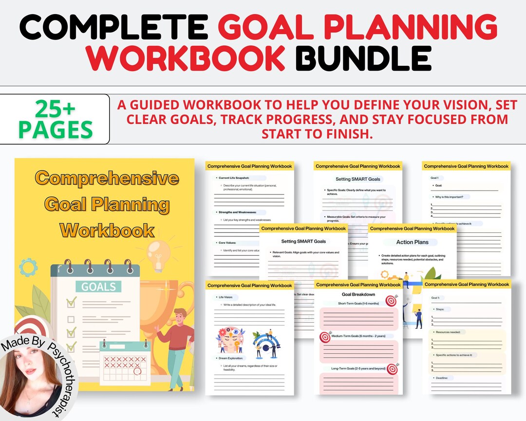 Goal Planner Bundle, SMART Goal Setting Kit,monthly Habits Reflections ...