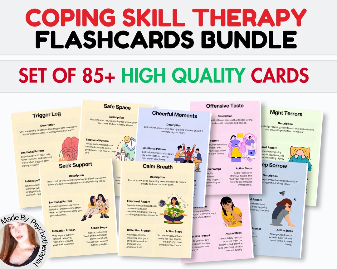 Coping Skill Therapy Flashcards for Kids, Emotional Regulation and Self ...