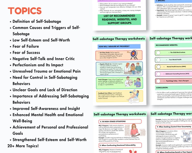 Self Sabotage Worksheets and Printable Psychoeducation Tools ...