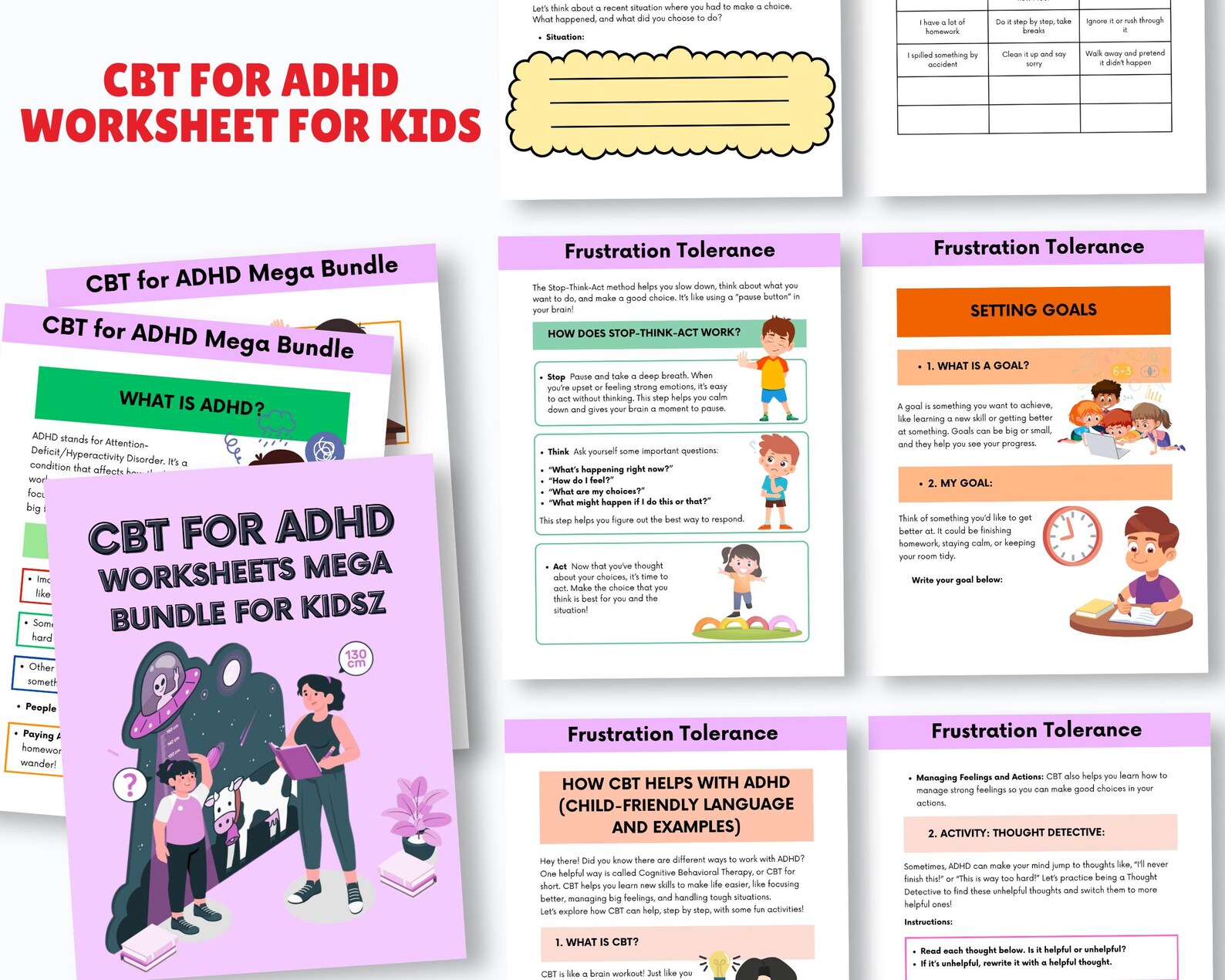 CBT for ADHD Worksheets Mega Bundle, ADHD Workbook Kids, Neurodivergent ...