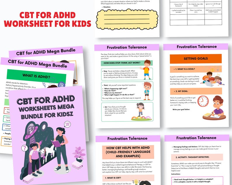 CBT for ADHD Worksheets Mega Bundle, ADHD Workbook Kids, Neurodivergent ...