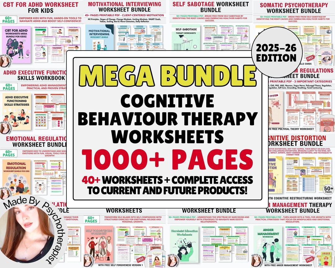 Ultimate CBT Worksheets Mega Bundle for Therapist, Psychologist or ...