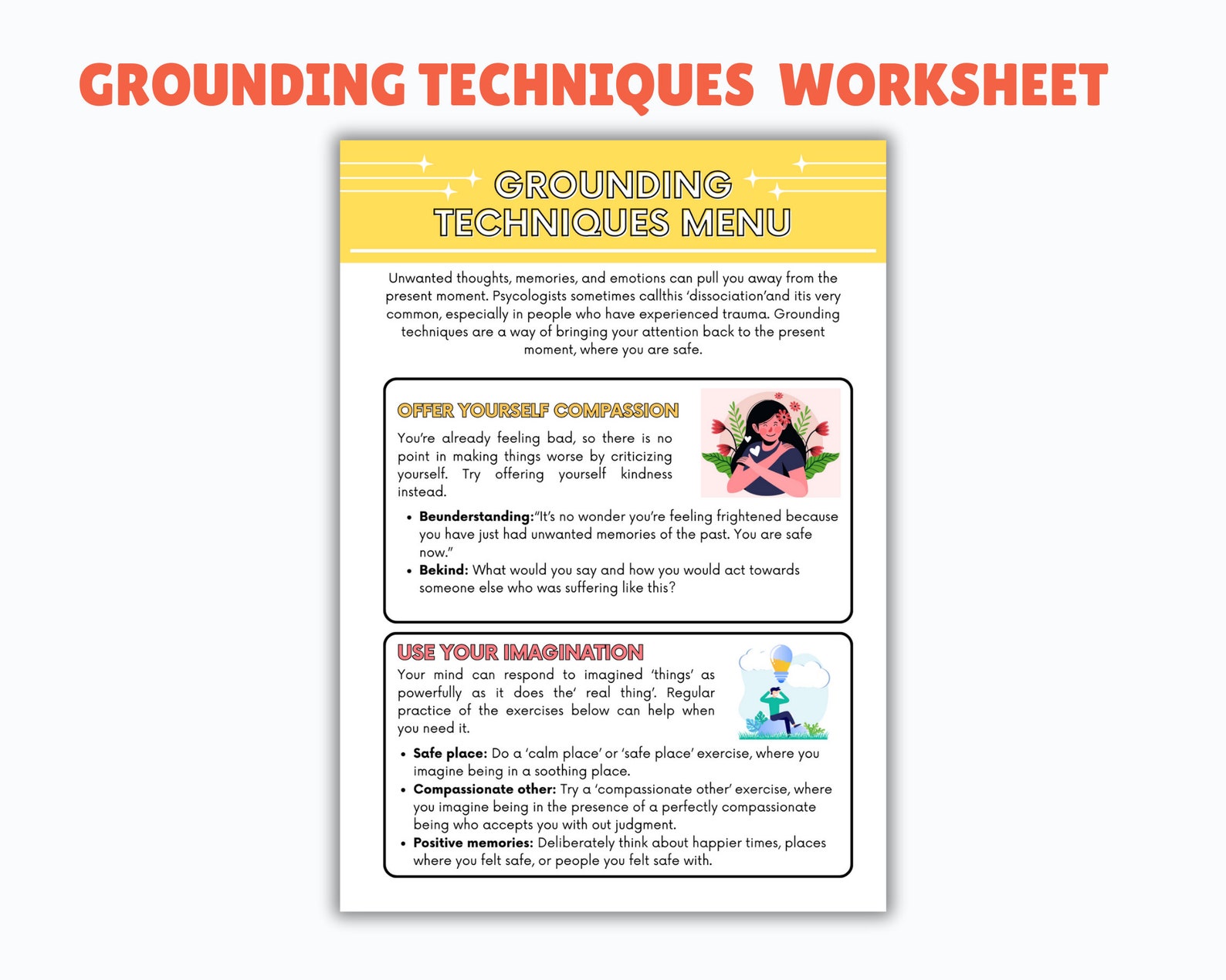 Grounding Technique Exercise Worksheet, Therapy Workbook, Therapy ...