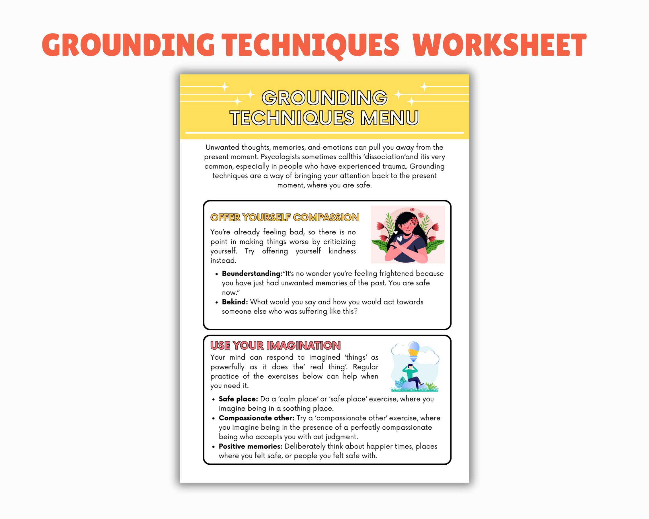 Grounding Technique Exercise Worksheet, Therapy Workbook, Therapy ...