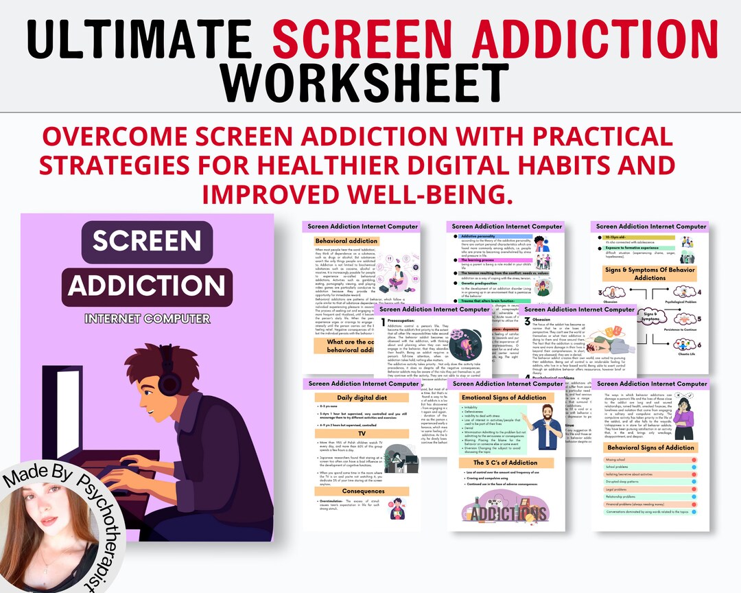 Screen Time Addiction Worksheets, Kids Therapy, Child Therapist ...