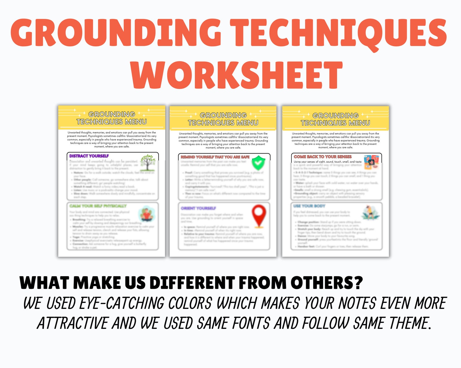 Grounding Technique Exercise Worksheet, Therapy Workbook, Therapy ...