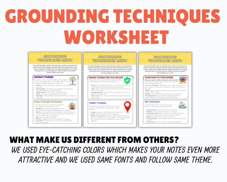 Grounding Technique Exercise Worksheet, Therapy Workbook, Therapy ...