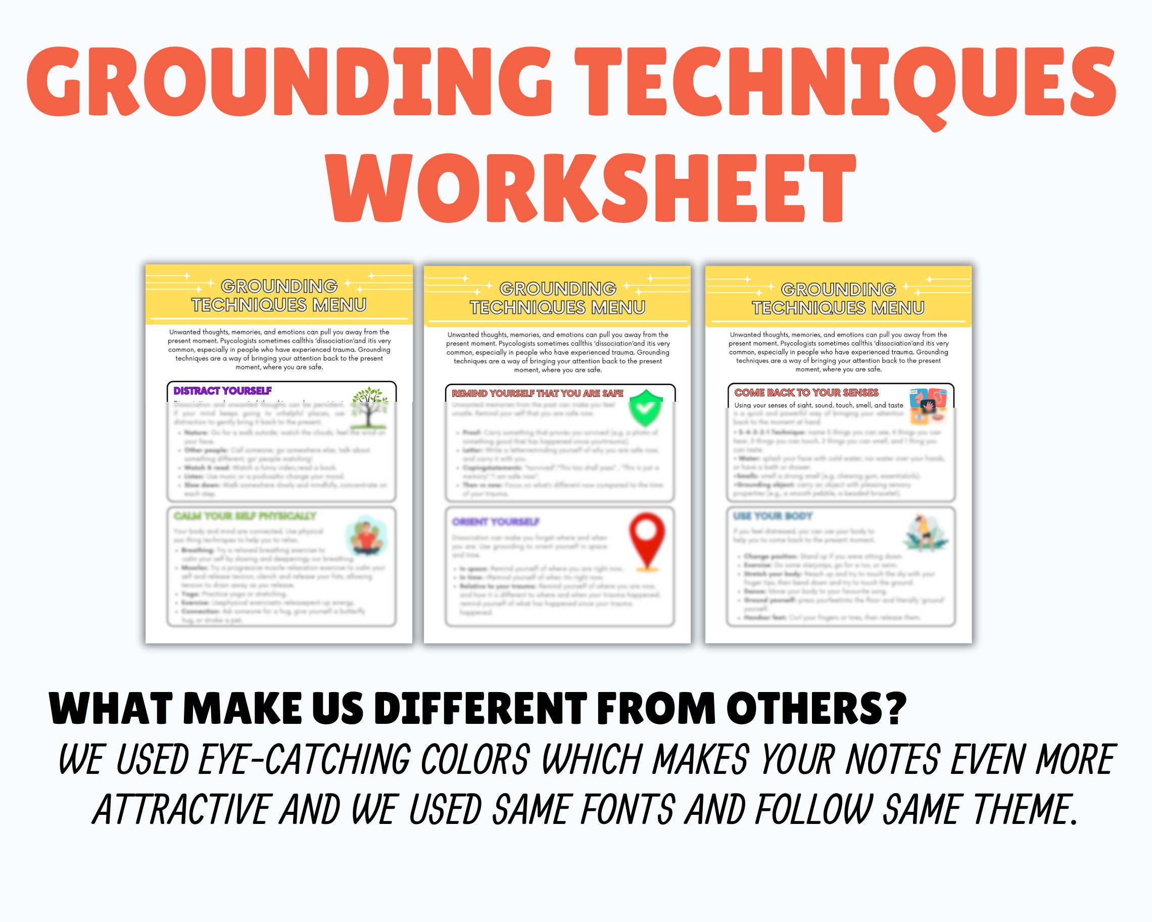 Grounding Technique Exercise Worksheet, Therapy Workbook, Therapy ...
