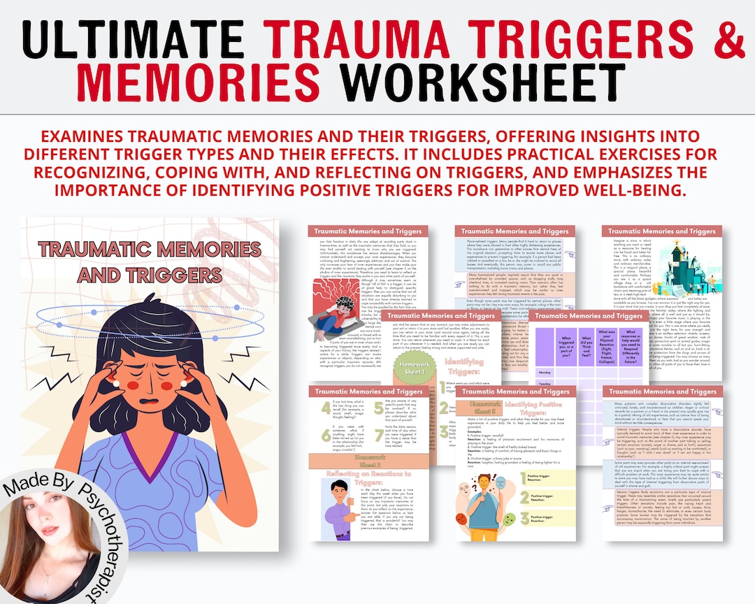 Trauma Triggers Therapy Worksheet, Trauma Worksheets, PTSD Counseling ...