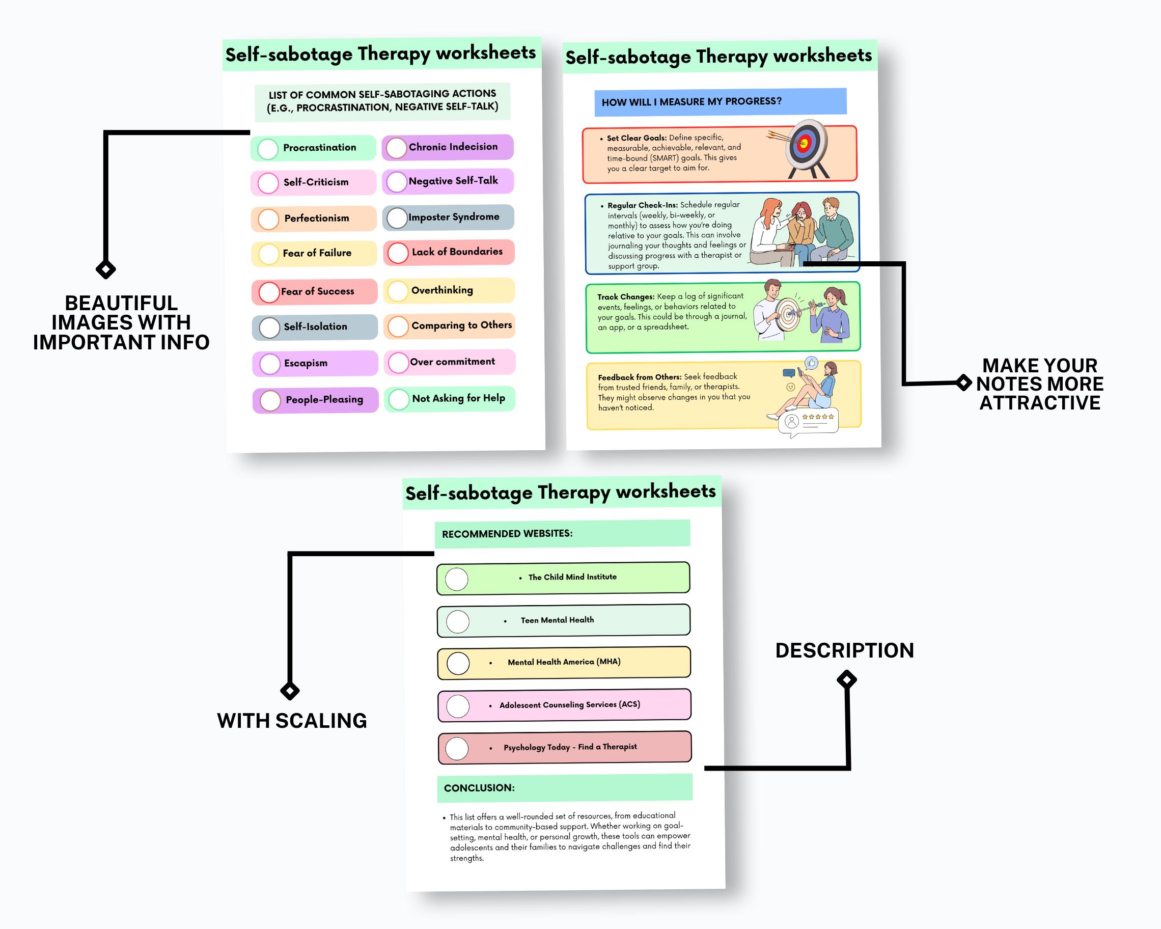 Self Sabotage Worksheets and Printable Psychoeducation Tools ...