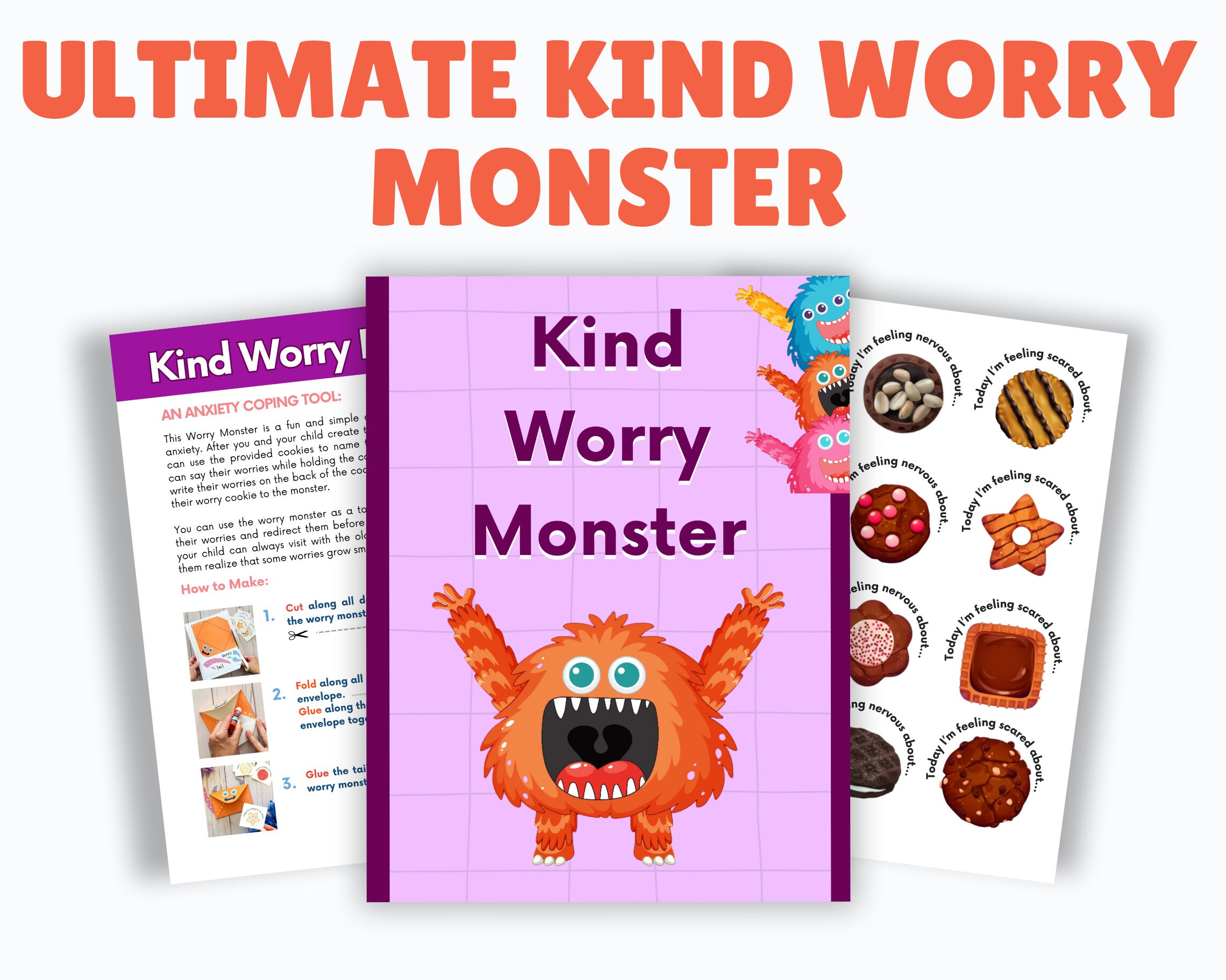 Worry Monster Anxiety Workbook for Kids, CBT Worksheets, Therapy Office ...