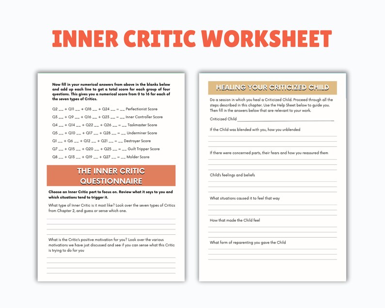 Inner Critic, Self Esteem Worksheet, Self Help, Therapy Worksheets ...