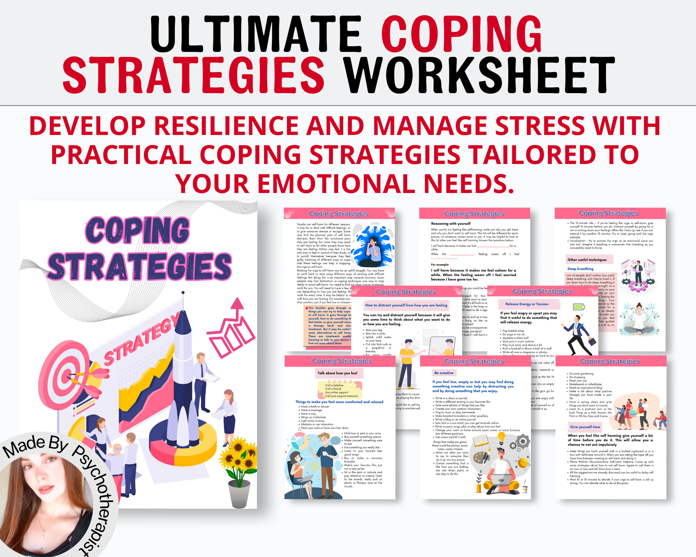Coping Skills Strategies Printable, Therapy Worksheets, Anxiety Coping ...