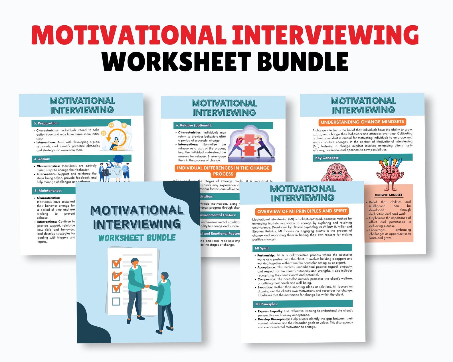 Motivational Interviewing Worksheet Bundle, MI Therapy Toolbox for ...