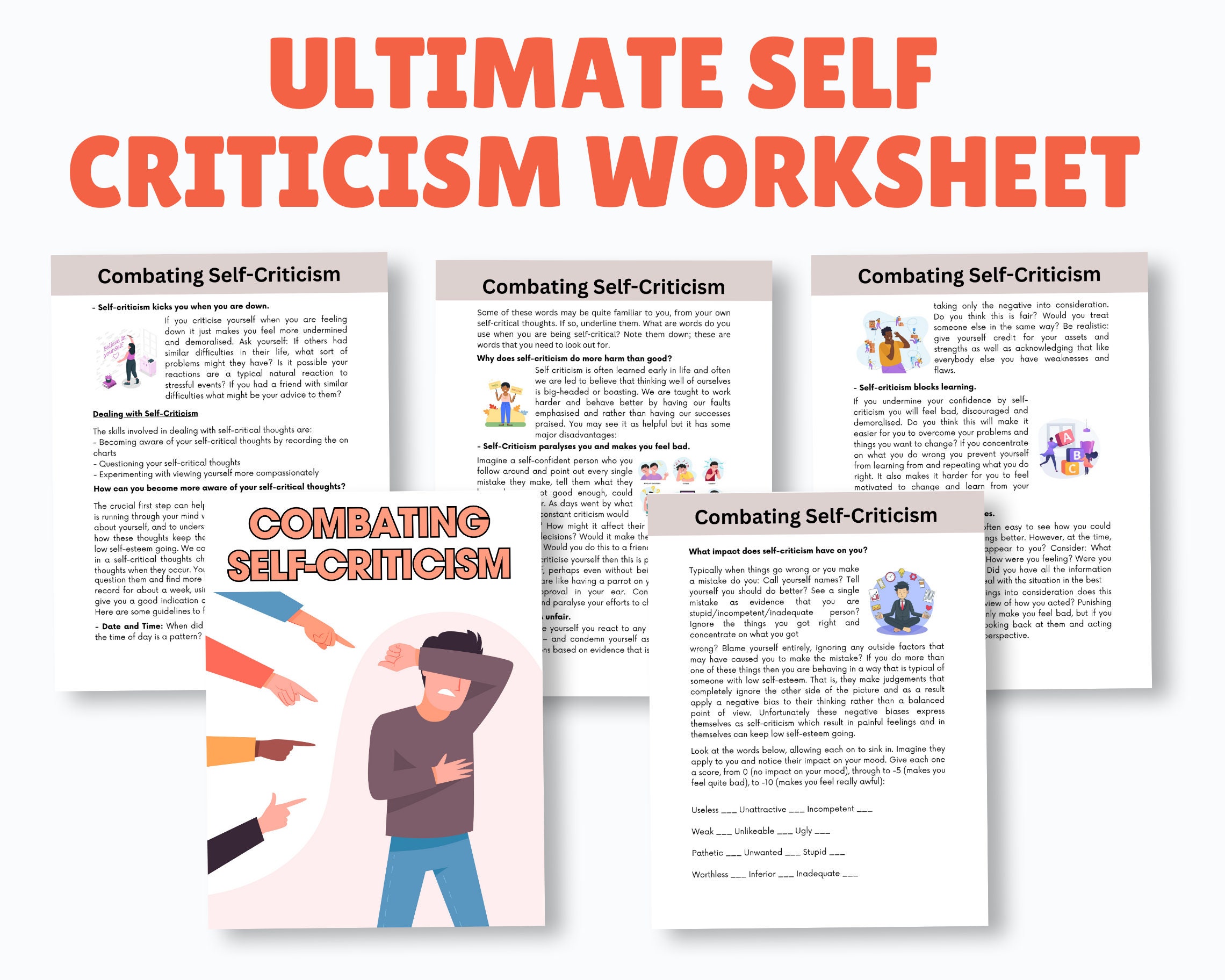 Combating Self Criticism Worksheet, Therapy Worksheet, Cbt Worksheets ...