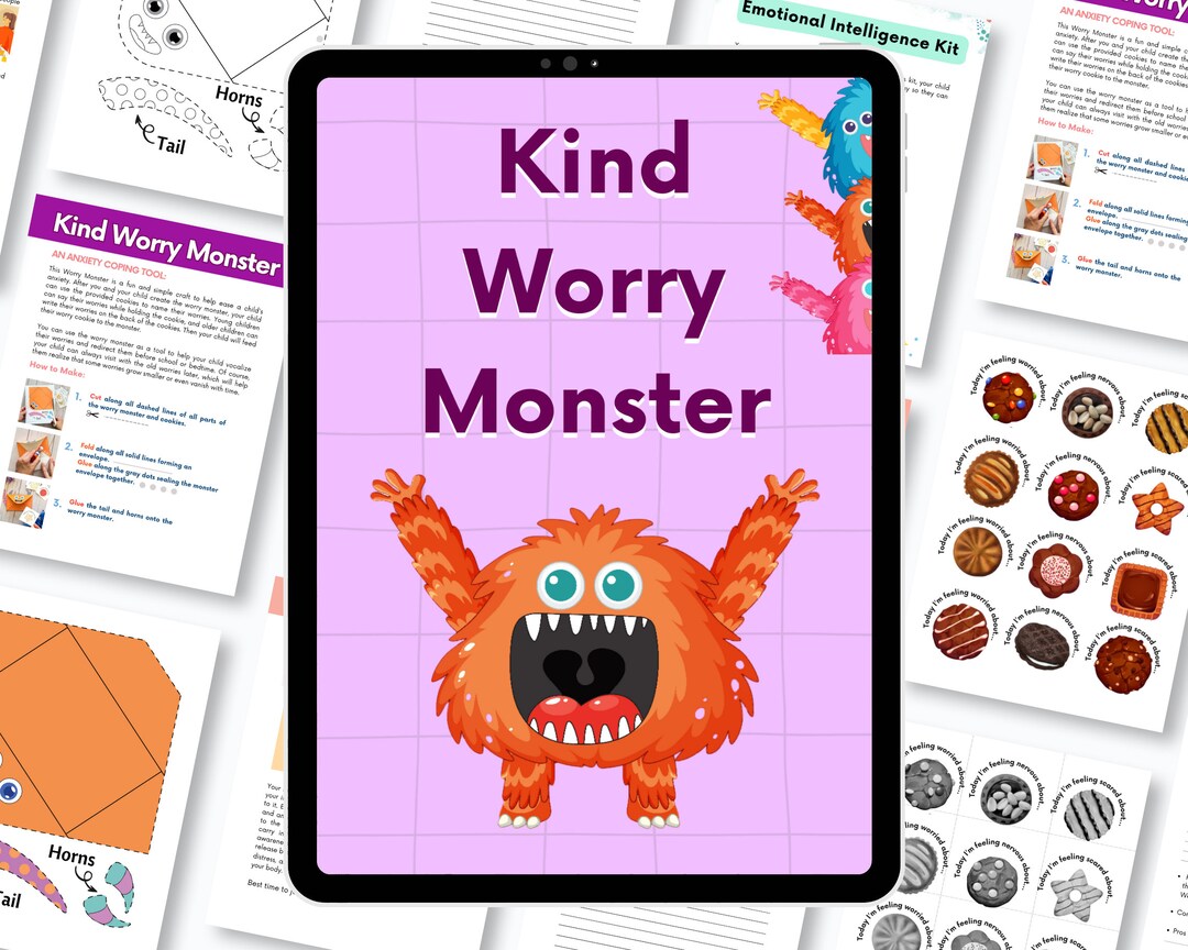 Worry Monster Anxiety Workbook for Kids, CBT Worksheets, Therapy Office ...