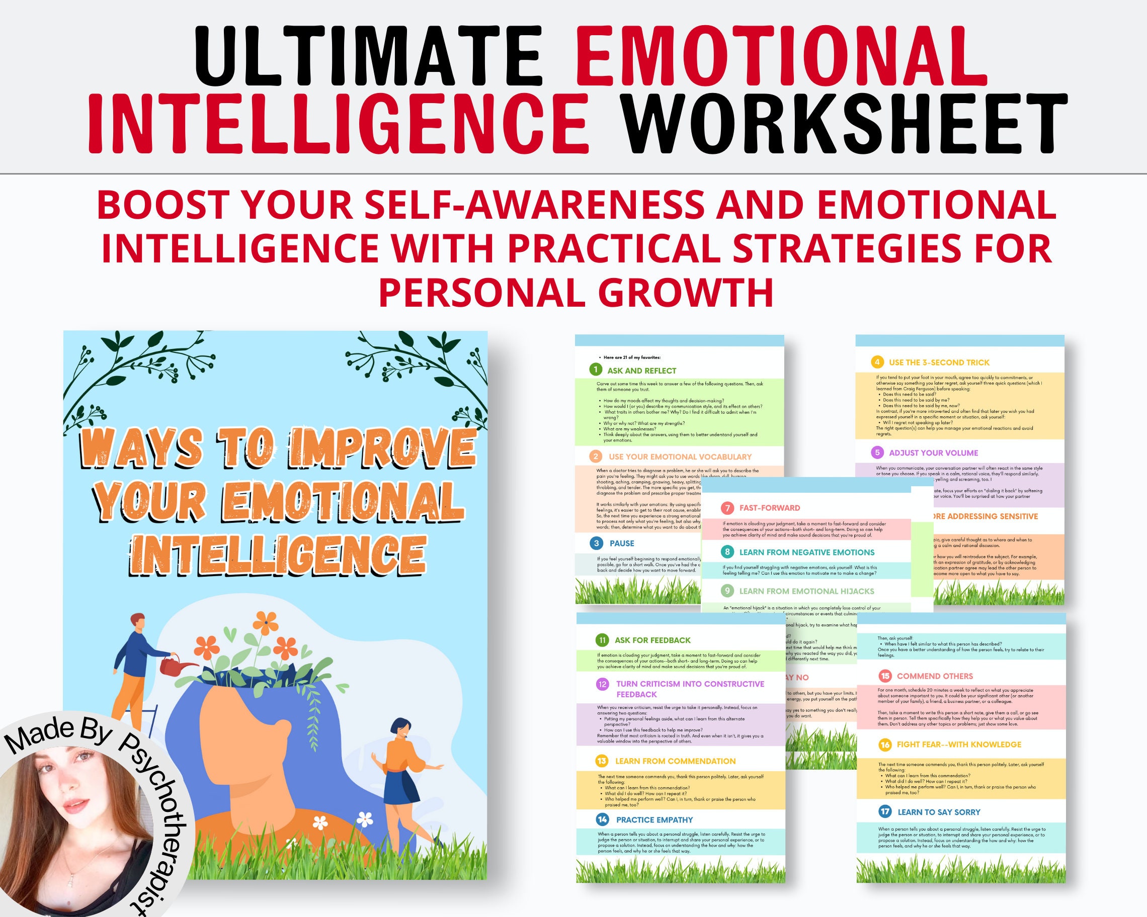 21 Ways of Emotional Intelligence: Mindfulness Worksheet to Enhance ...