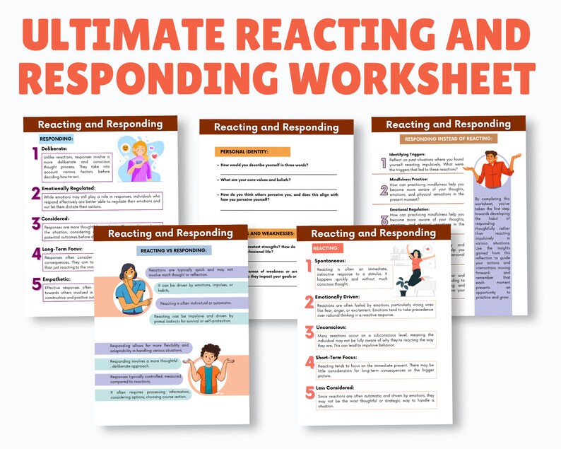 Responding Vs Reacting Worksheets. Therapy Worksheets, Psychoeducation ...