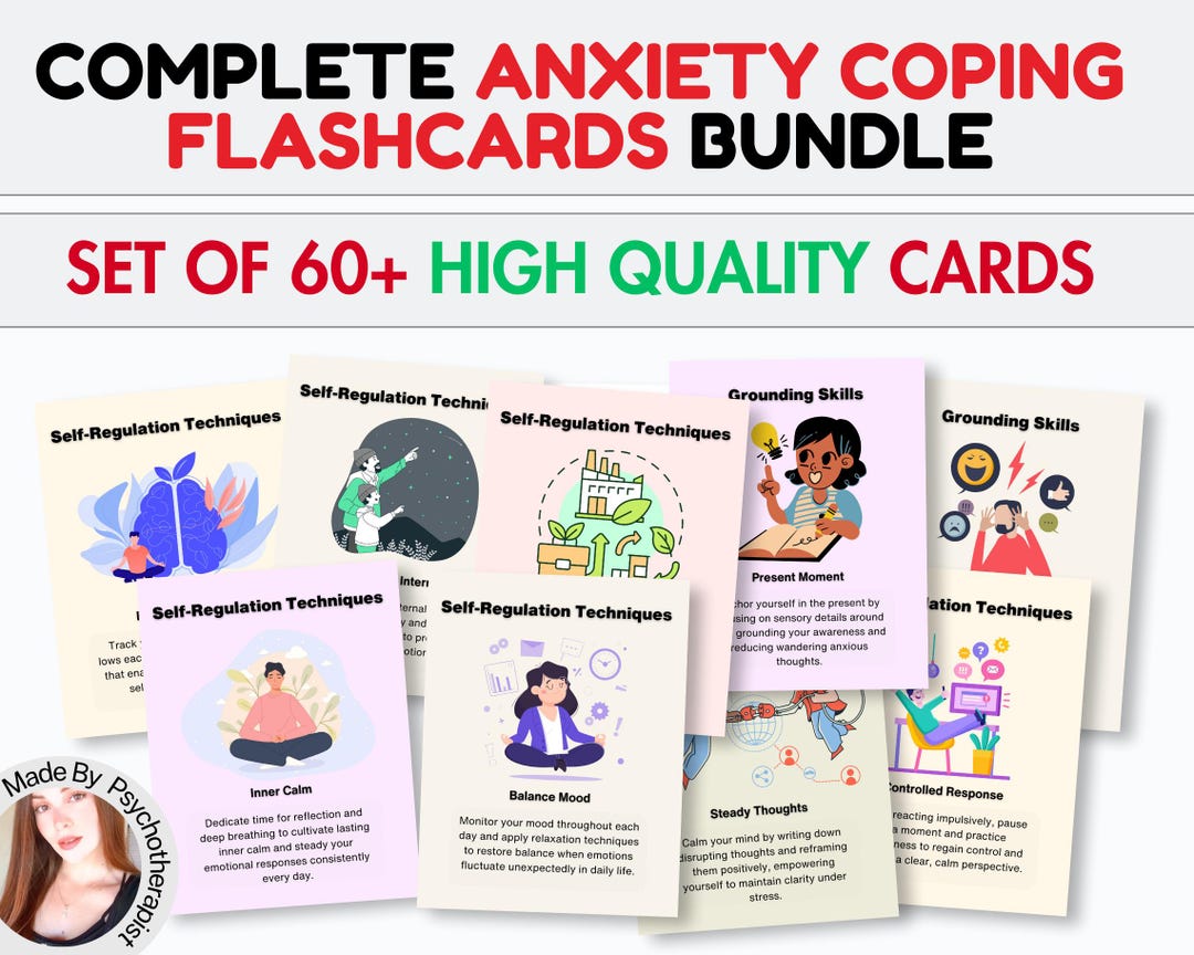 Anxiety Therapy Flashcards Bundle for Panic Worry and Stress Coping ...