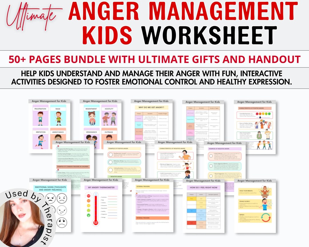 Anger Management Kids Techniques Worksheets, Anger Cycle Workbook ...